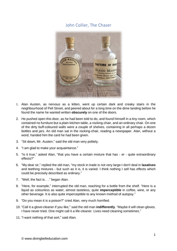 Short Story Study - John Collier, 'The Chaser' | Teaching Resources