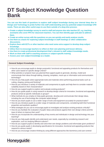 Design Technology (DT) Deep Dive Pack | Teaching Resources