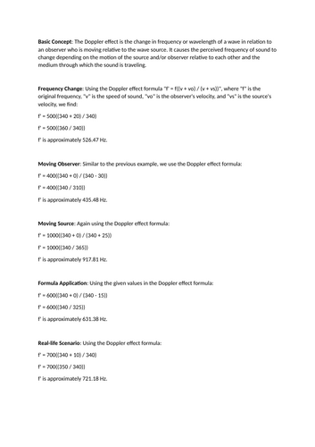 Doppler Effect in Sound: Questions, Formulas, and Answers for GCSE ...