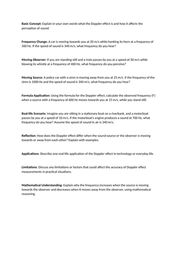 Doppler Effect in Sound: Questions, Formulas, and Answers for GCSE ...