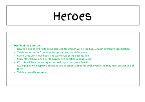 Heroes by Robert Cormier Unit of Work and PowerPoint | Teaching Resources