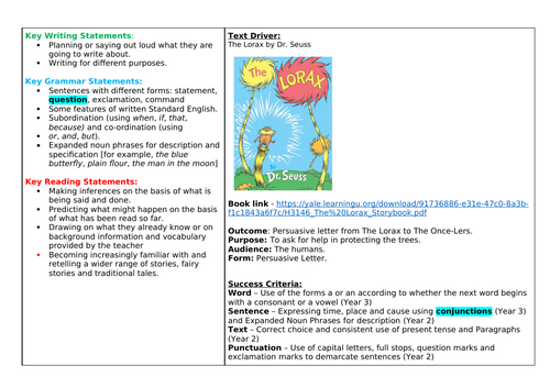 The Lorax by Dr. Seuss - Year 3 Unit of Writing | Teaching Resources