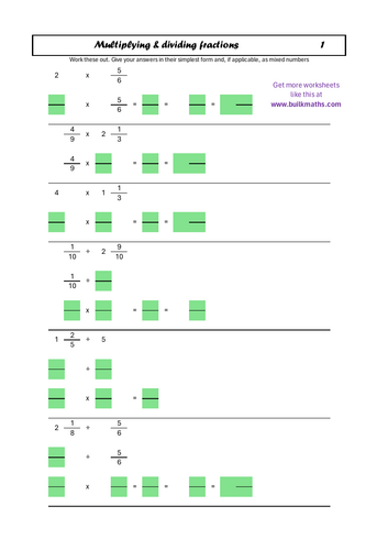 Multiplying & dividing fractions scaffold | Teaching Resources