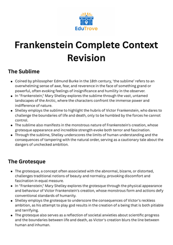 Frankenstein Complete Context Revision | Teaching Resources