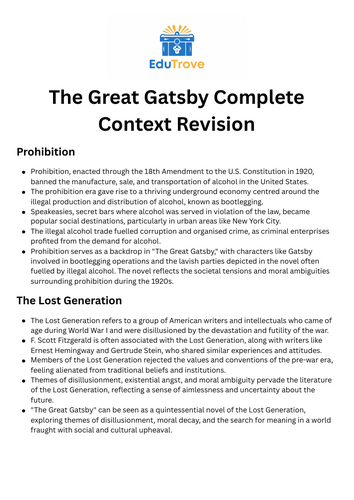 The Great Gatsby Complete Context Revision | Teaching Resources