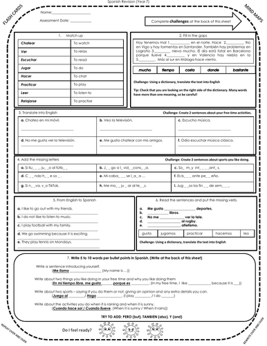Worksheet Sports Activities Weather Year 7 SPANISH | Teaching Resources