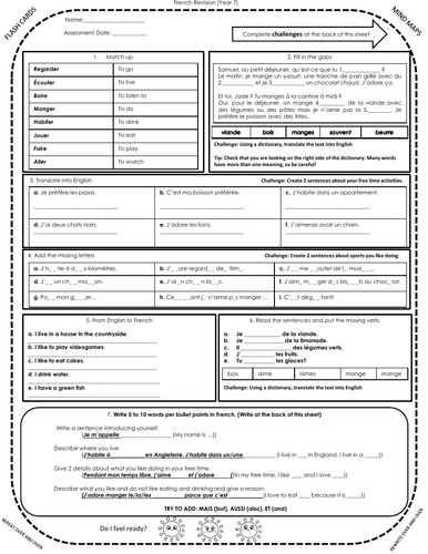 Worksheet Where you live, Activities, Food Year 7 French | Teaching ...