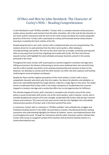 Of Mice and Men by John Steinbeck: The Character of Curley's Wife ...