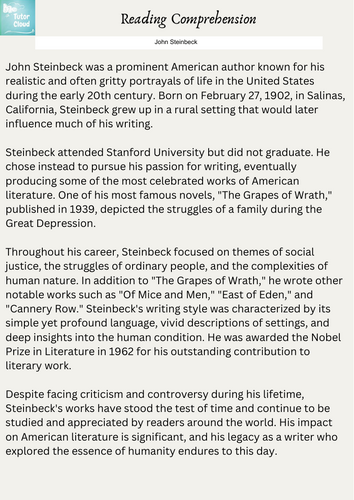 John Steinbeck About the Author Research Task | Teaching Resources