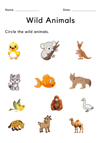 Printable kindergarten circle the wild animals worksheet | Teaching ...