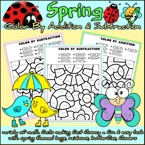 Spring Colour By Number Addition and Subtraction Math Activities ...