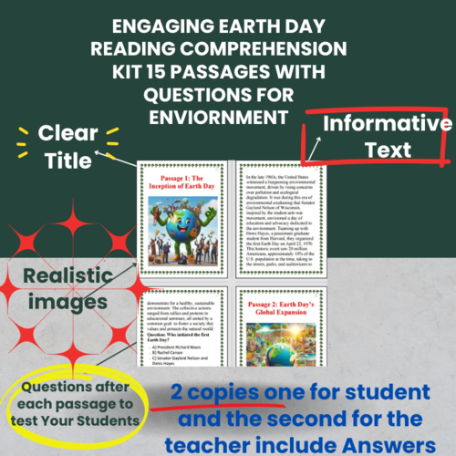 Engaging Earth Day Reading Comprehension Kit 15 Passages With Questions ...