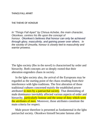 iGCSE English Literature revision: the theme of honour in "Things Fall ...