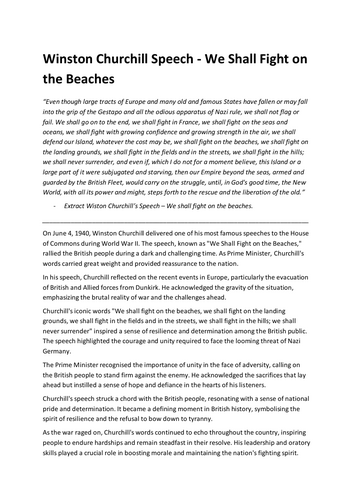 Winston Churchill Speech - We Shall Fight on the Beaches - Reading ...