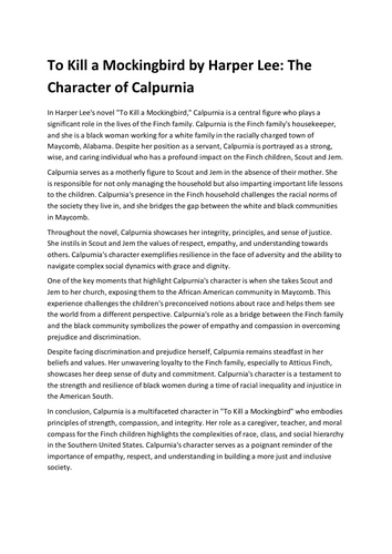 To Kill a Mockingbird by Harper Lee: The Character of Calpurnia ...