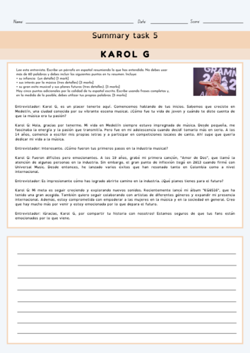 Spanish A level - Summary tasks | Teaching Resources
