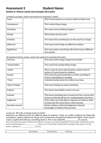 Key stage 3 history words and concepts assessments | Teaching Resources