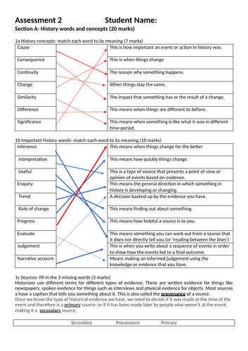 Key stage 3 history words and concepts assessments | Teaching Resources