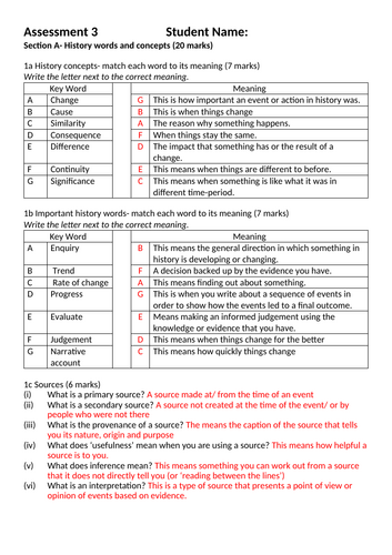 Key stage 3 history words and concepts assessments | Teaching Resources