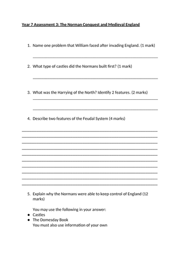 Ready made key stage 3 history assessments pack 1- medieval England ...