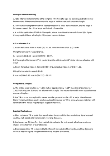 GCSE Physics: Free TIR (Total Internal Reflection) Questions, Answers ...