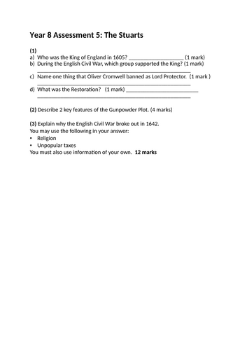 Ready made key stage 3 history assessments pack 2- Tudor, Stuart and Industrial Britain ...