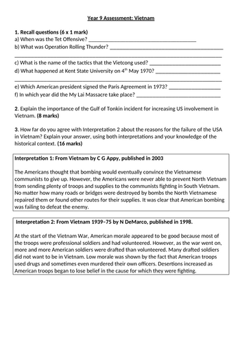 Ready made key stage 3 history assessments Pack 3- 20th Century history ...