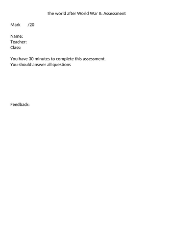 Ready made key stage 3 history assessments Pack 3- 20th Century history ...