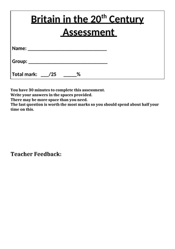 Ready made key stage 3 history assessments Pack 3- 20th Century history ...