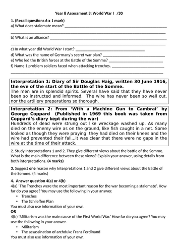 Ready made key stage 3 history assessments Pack 3- 20th Century history ...