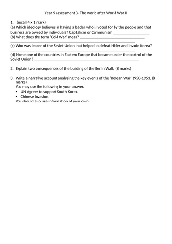 Ready made key stage 3 history assessments Pack 3- 20th Century history ...
