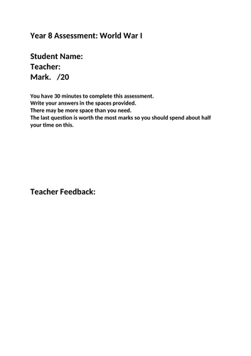 Ready made key stage 3 history assessments Pack 3- 20th Century history ...