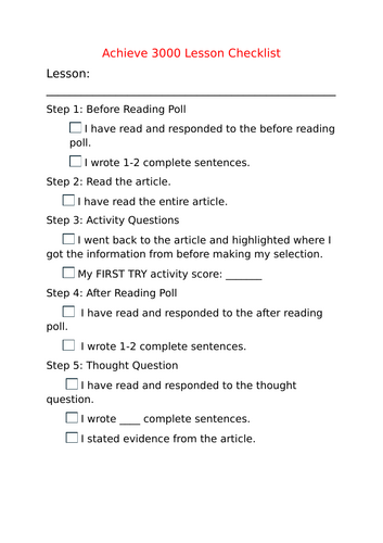 Achieve 3000 trackers, checklists, PPT | Teaching Resources