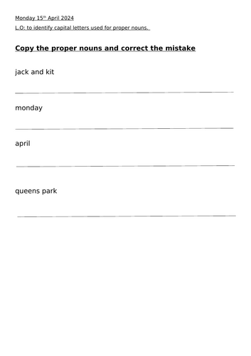 Year 1 Capital letter for proper nouns lesson | Teaching Resources