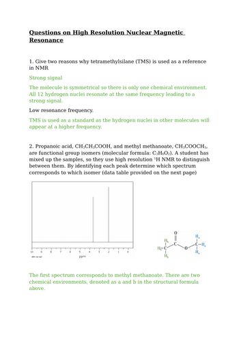 1H NMR Spectroscopy (videos, questions, and answers) | Teaching Resources