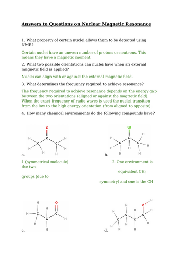 1H NMR Spectroscopy (videos, questions, and answers) | Teaching Resources