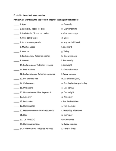 Preterit v Imperfect basic practice | Teaching Resources