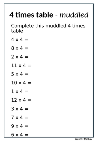 4x table pack KS3 | Teaching Resources