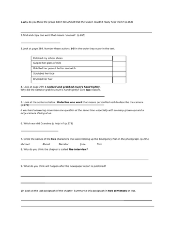 The boy at the back of the class- Reading comprehension questions ...
