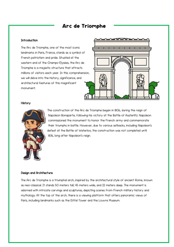 Arc de Triomphe Reading Comprehension | Teaching Resources