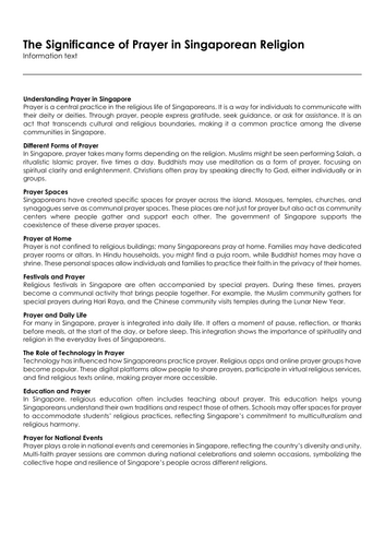 The Significance of Prayer in Singaporean Religion (Infotext and ...