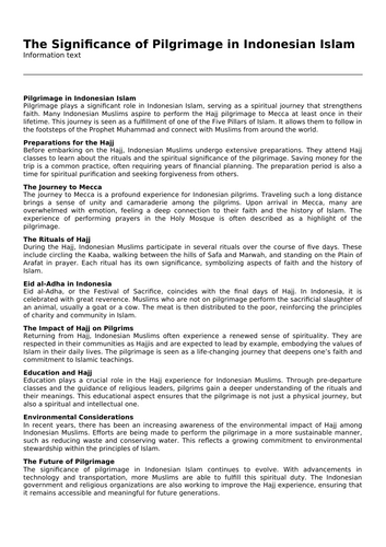 The Significance of Pilgrimage in Indonesian Islam (Infotext and ...