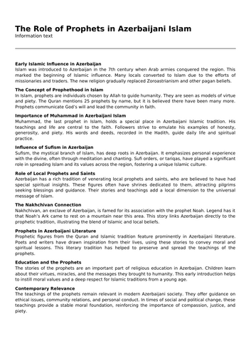 The Role of Prophets in Azerbaijani Islam (Infotext and Exercises ...