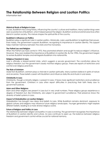 The Relationship Between Religion and Laotian Politics (Infotext and ...