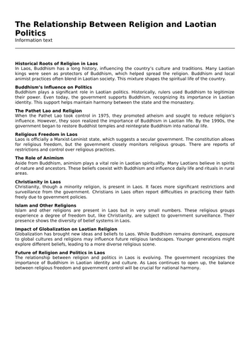 The Relationship Between Religion and Laotian Politics (Infotext and ...