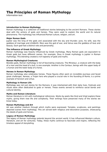 The Principles of Roman Mythology (Infotext and Exercises) | Teaching ...