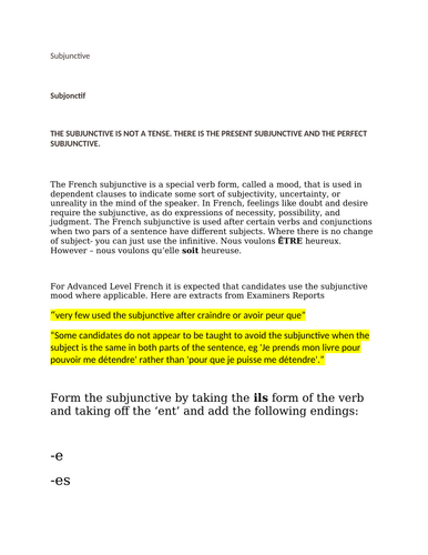 A guide to using the subjunctive mode at Advanced Level French ...