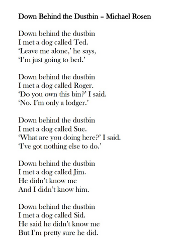 Down Behind the Dustbin by Michael Rosen - Year 4 Unit of Writing ...