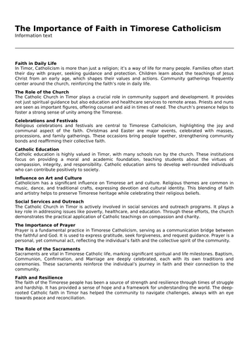 The Importance of Faith in Timorese Catholicism (Infotext and Exercises ...