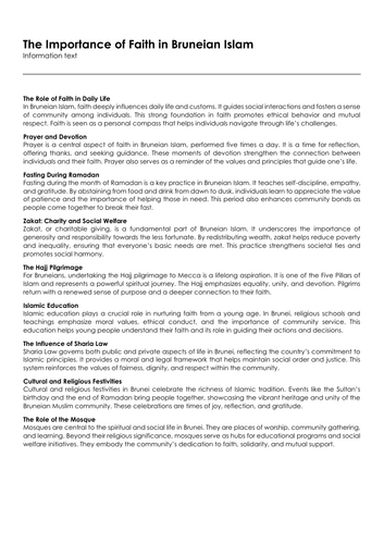 The Importance of Faith in Bruneian Islam (Infotext and Exercises ...